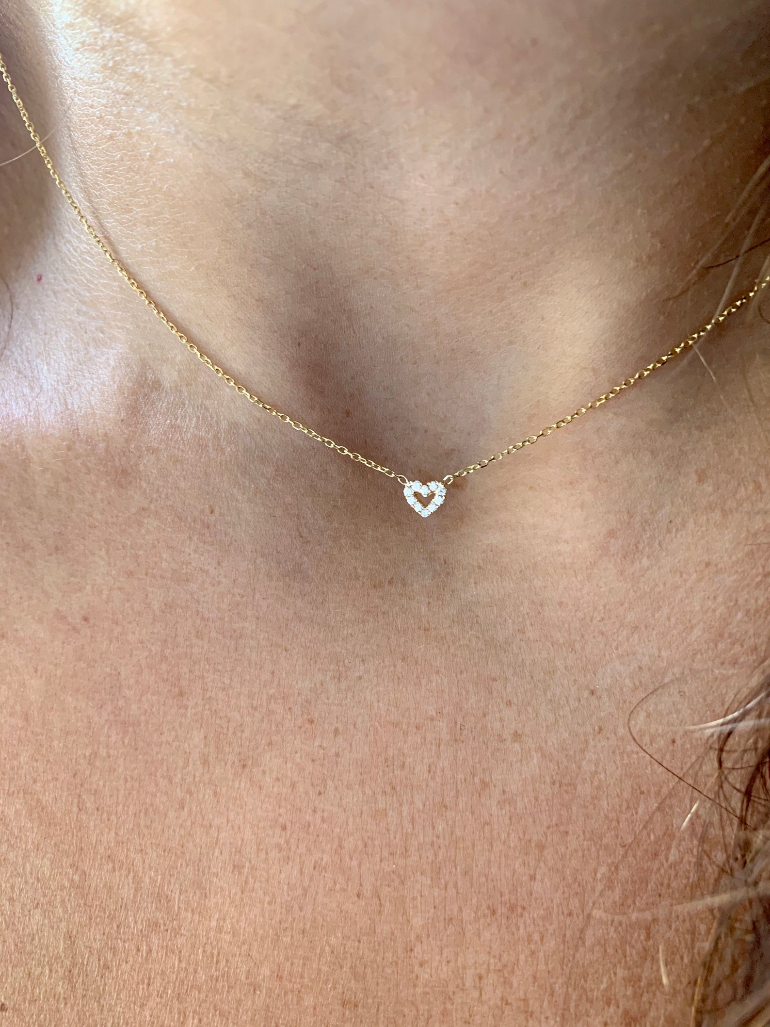 Small Diamond Heart Necklace / 14k Gold Diamond Heart Necklace | Etsy