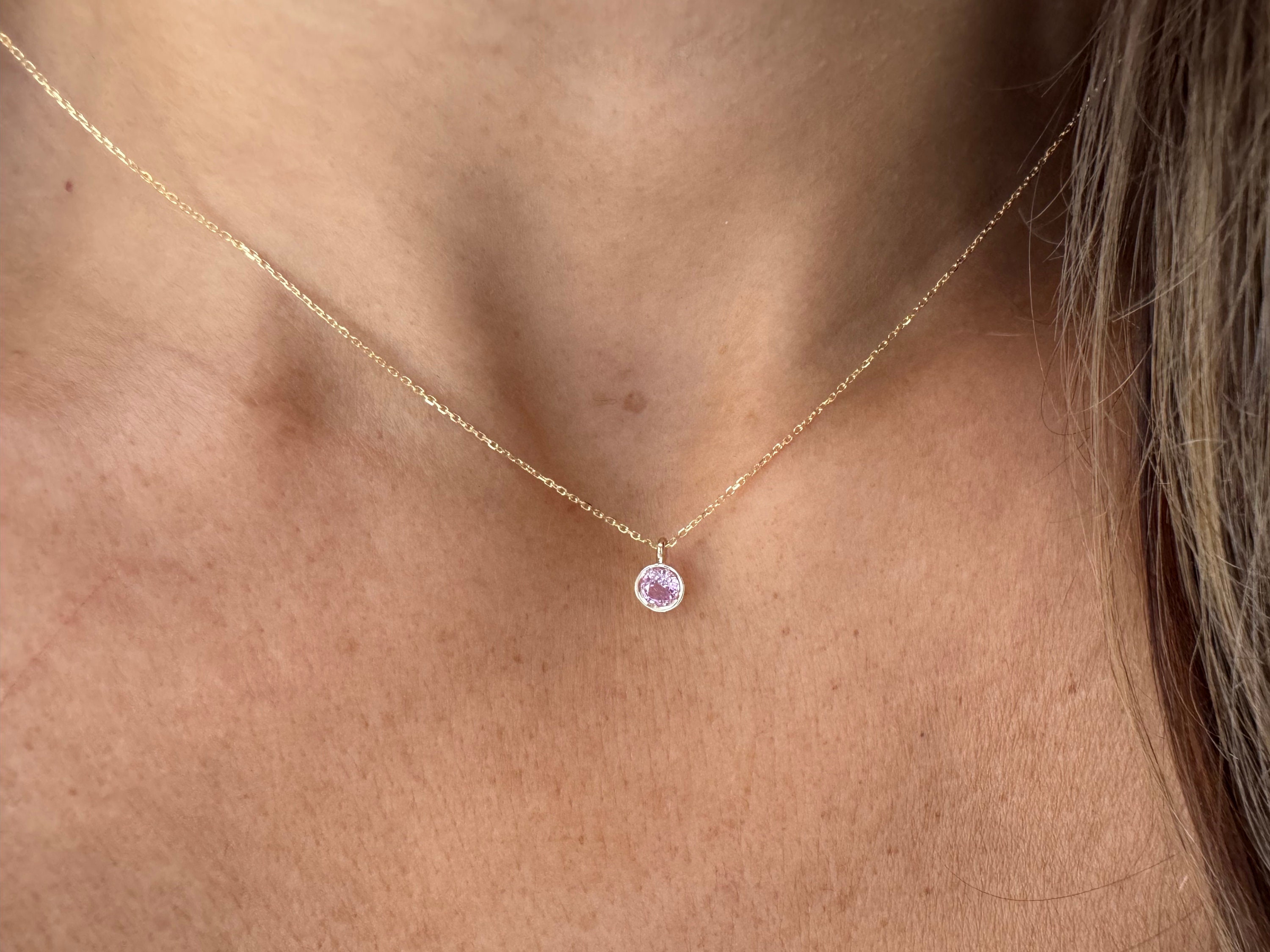 14k Gold Pink Sapphire Solitaire Necklace: October Birthstone - Etsy