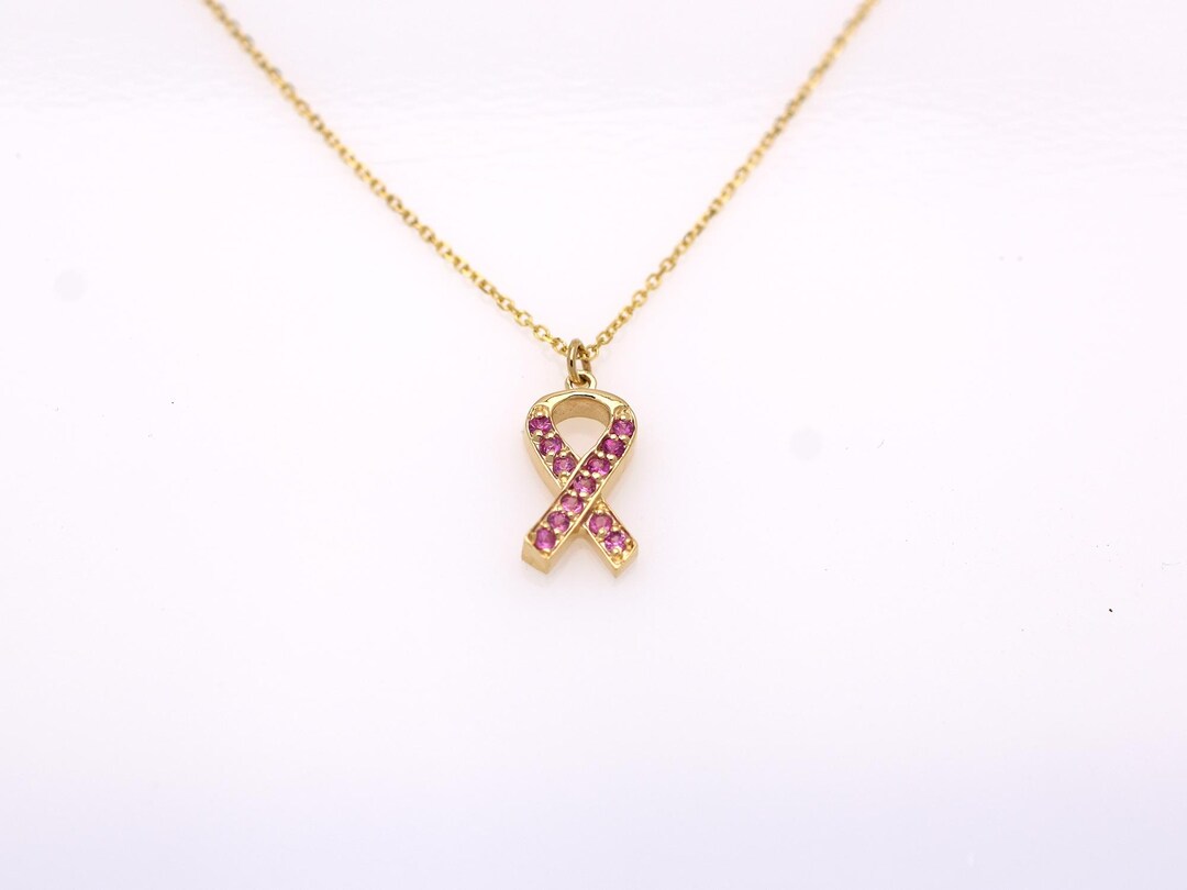 Breast Cancer Ribbon Necklace / Pink Ribbon Necklace 14k Rose Gold ...