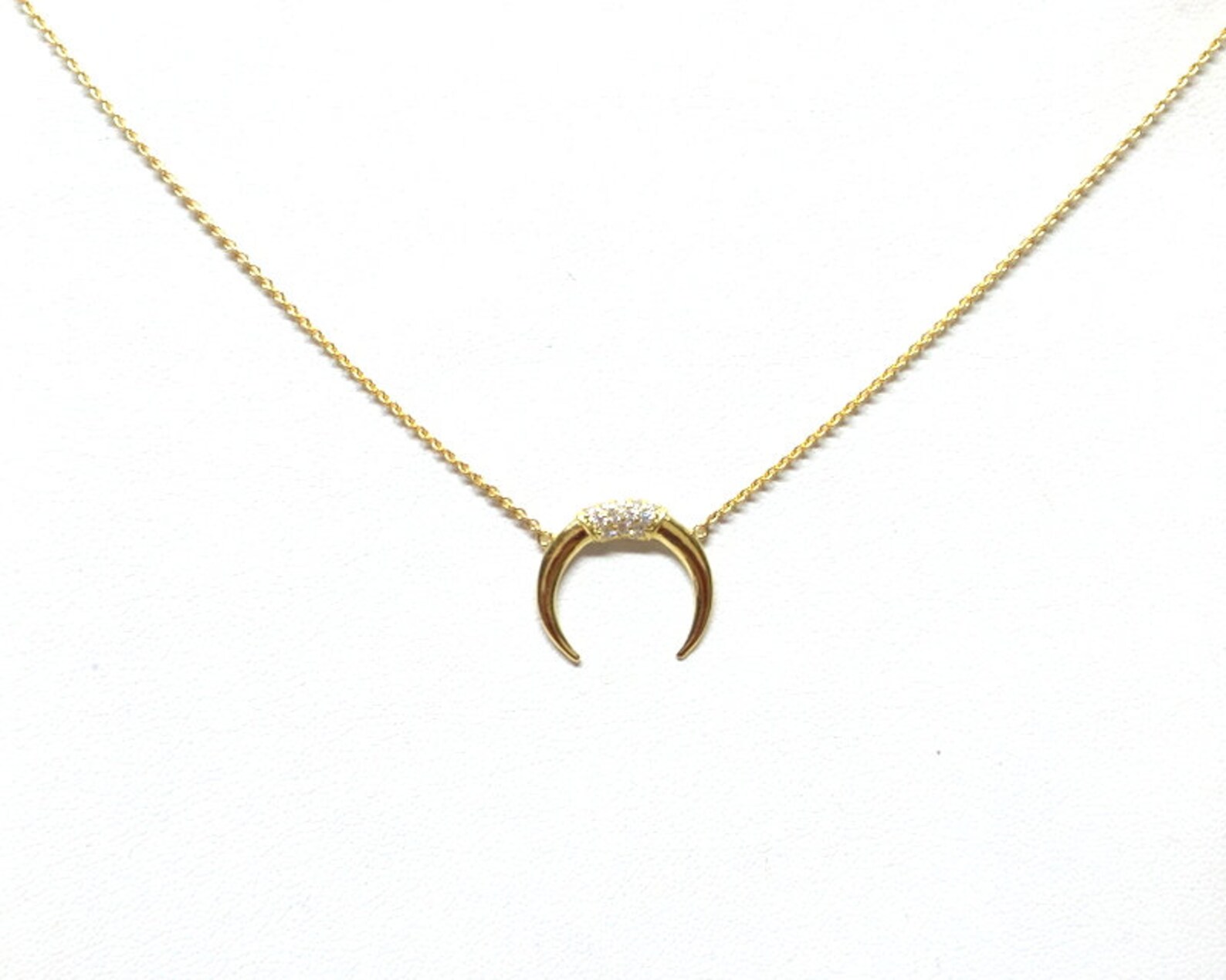 Horn Necklace / 14k Gold Horn Necklace with Diamonds / Solid | Etsy