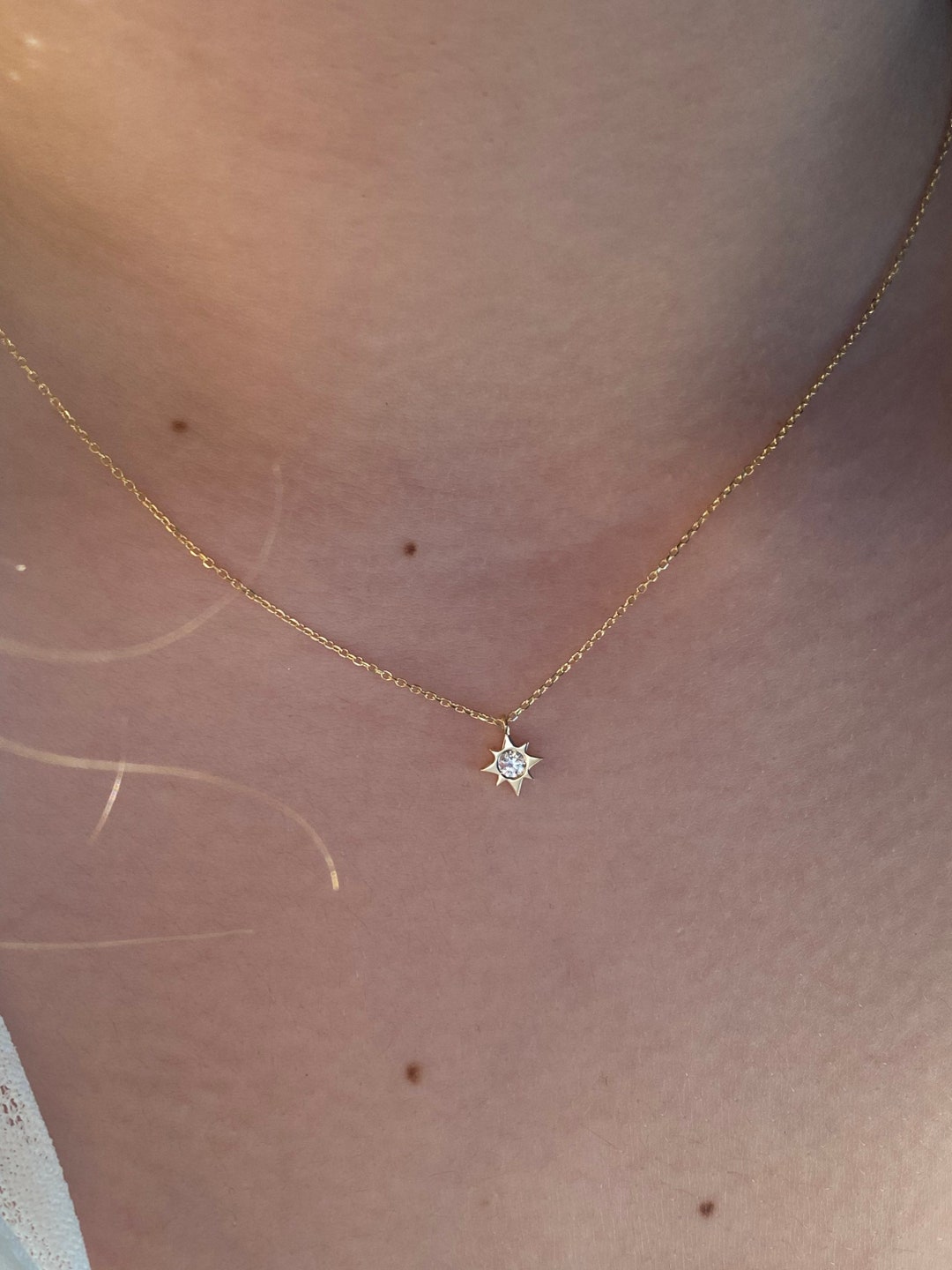 Small Diamond Solitaire Star Necklace / Mini Petite Starburst Diamond ...