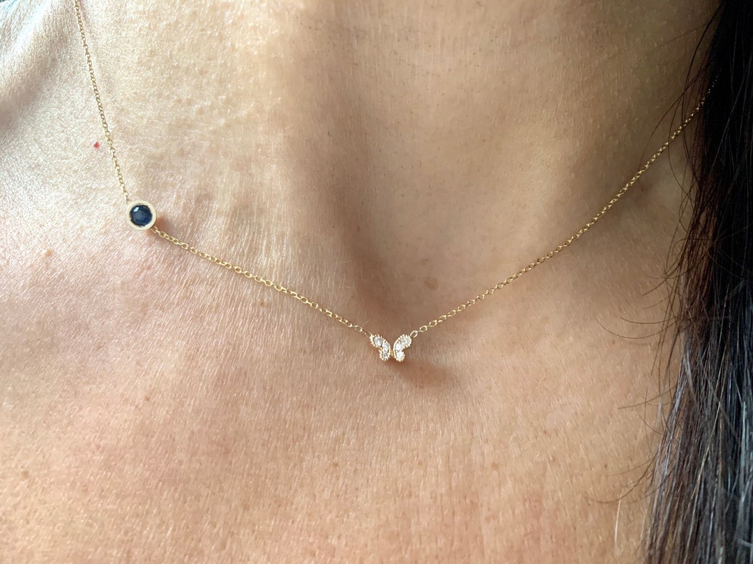 Sapphire Butterfly Necklace / 14k Gold Sapphire Solitaire Butterfly ...