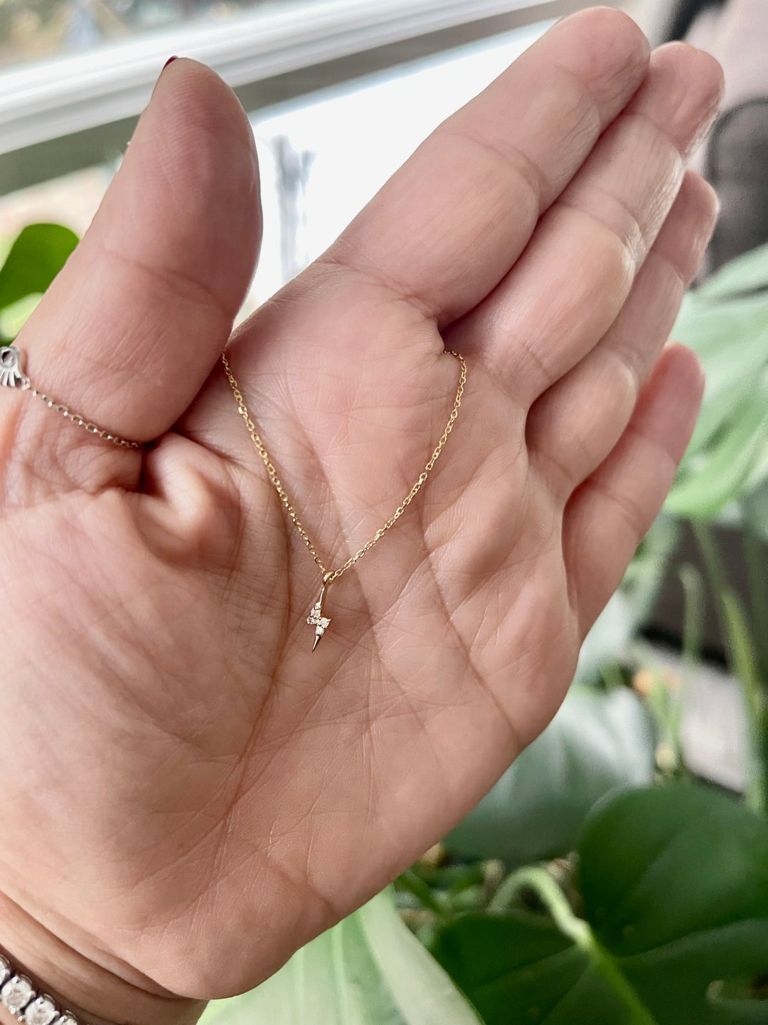 Diamond Lightning Bolt Necklace / 14k Gold Lightning Bolt Necklace ...