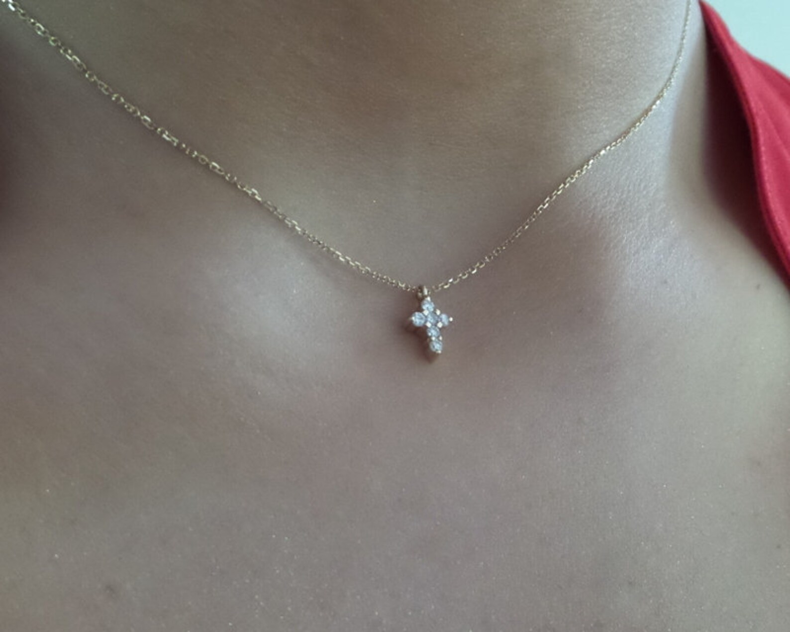Small Diamond Cross Necklace: 0.16ct 14k Gold Religious Pendant - Etsy