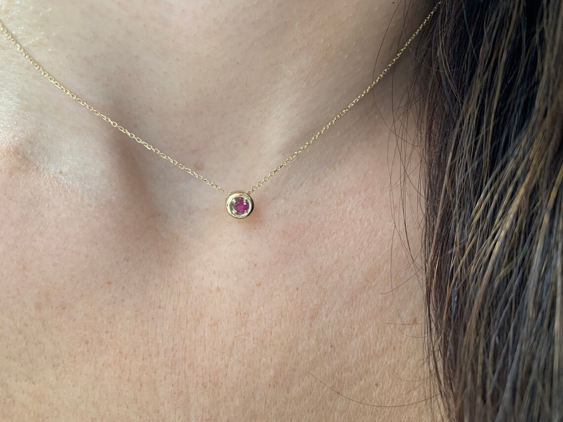 Ruby Necklace / 14k Gold Ruby Necklace / Minimalist Ruby - Etsy