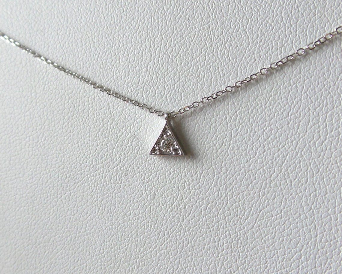 Triangle Shape Diamond Pendant/ Dainty Diamond Necklace/ 14k | Etsy