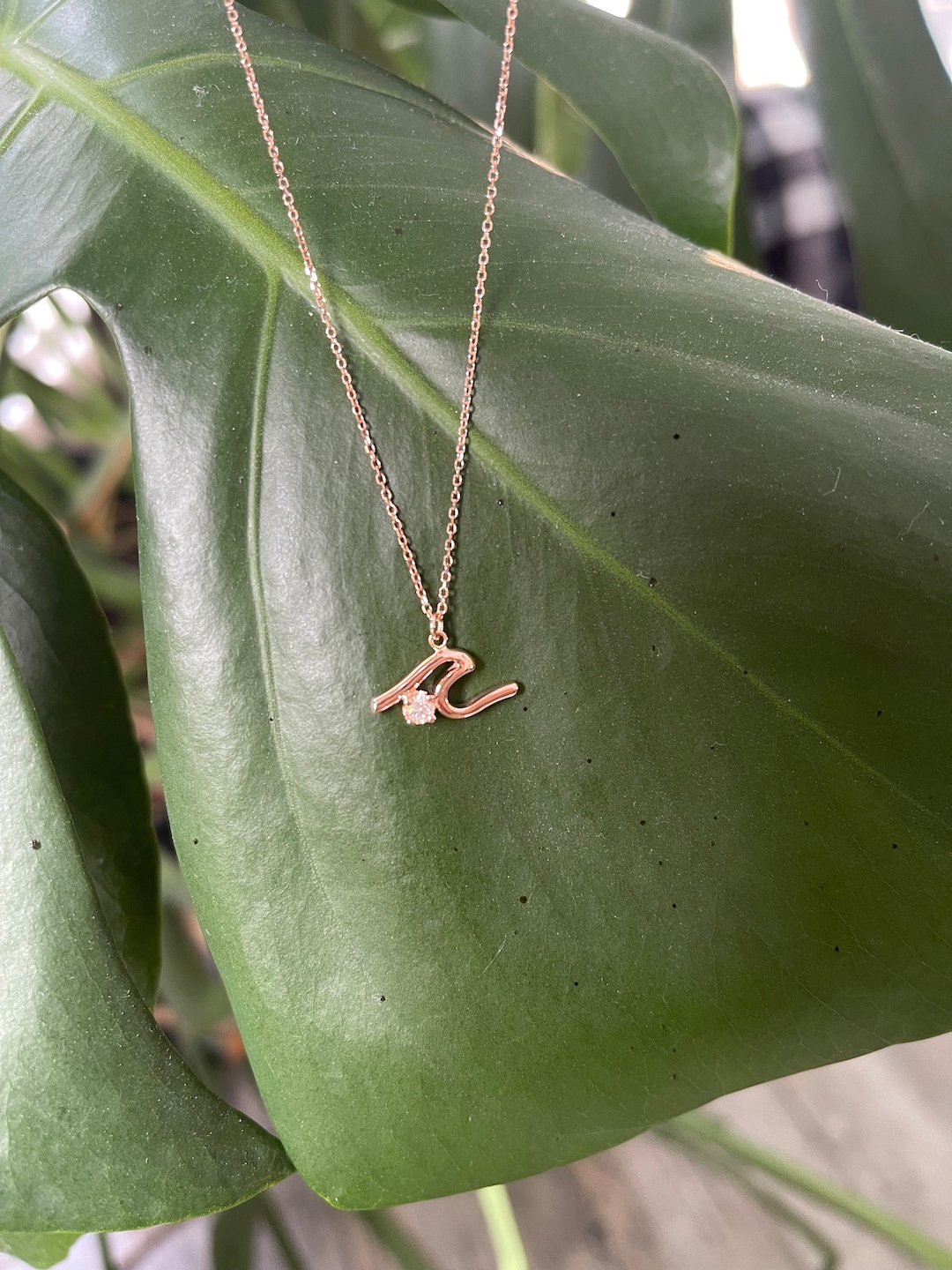 Diamond Wave Necklace / 14k Gold Diamond Wave Necklace / Gold Diamond ...