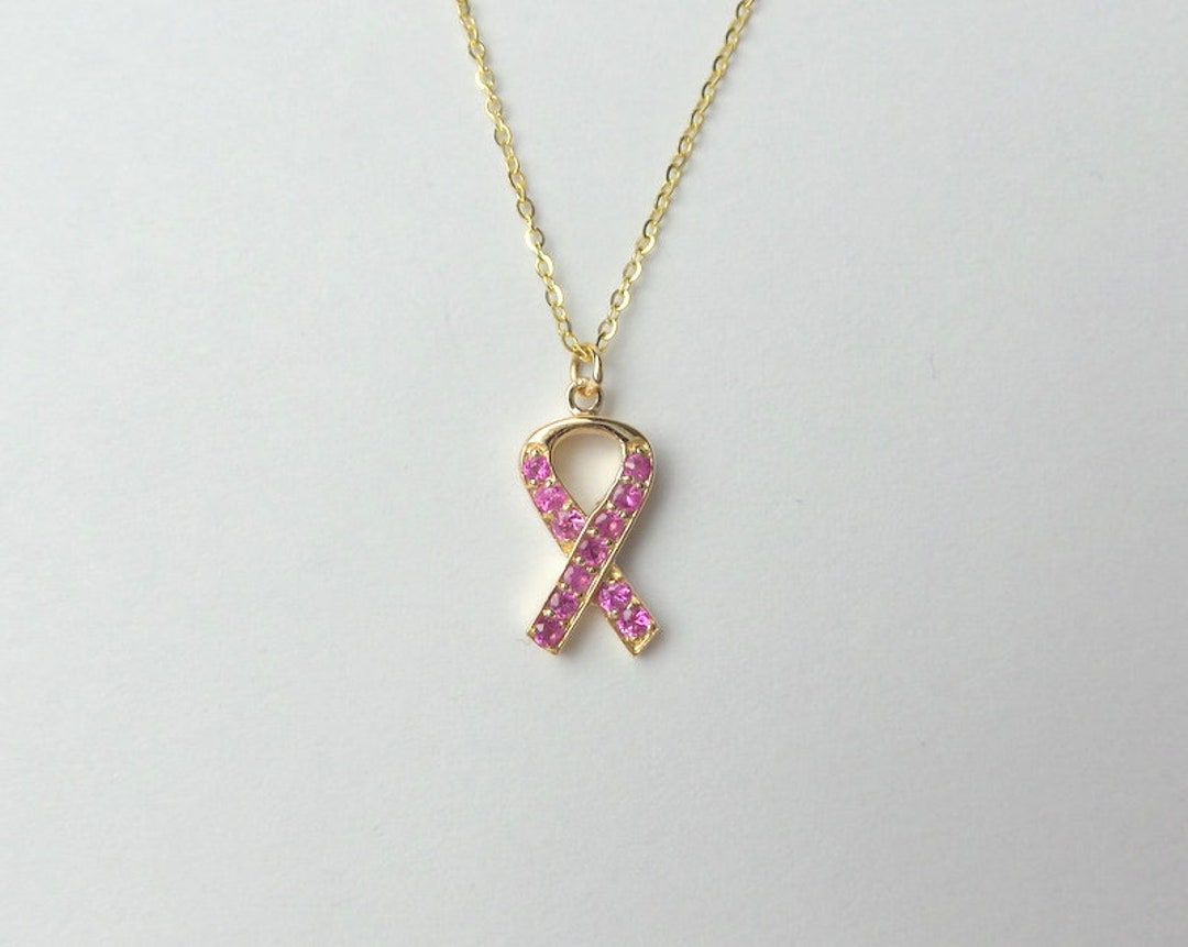 14k Gold Breast Cancer Ribbon Necklace: Pink Sapphire Survivor Gift - Etsy