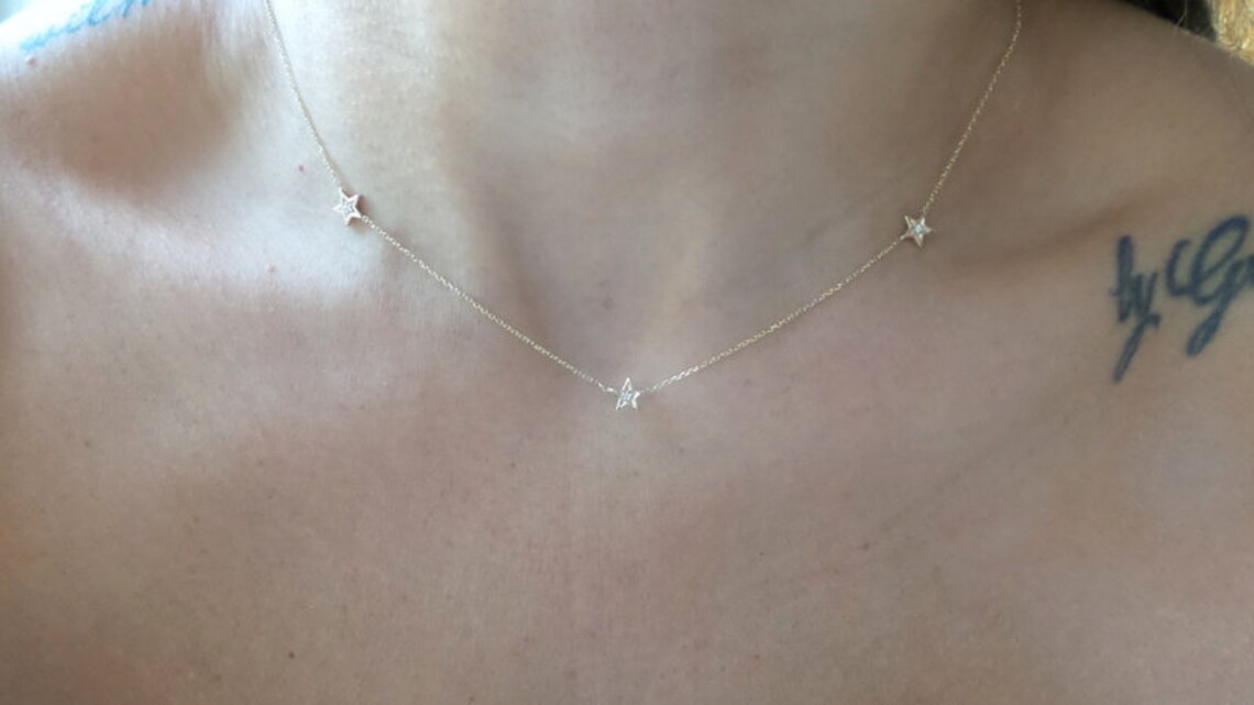 Diamond Star Necklace / Star Charm Necklace / Small Diamond | Etsy