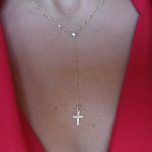 Diamond Cross Necklace / Diamond Necklace Lariat / 14k Gold Diamond ...