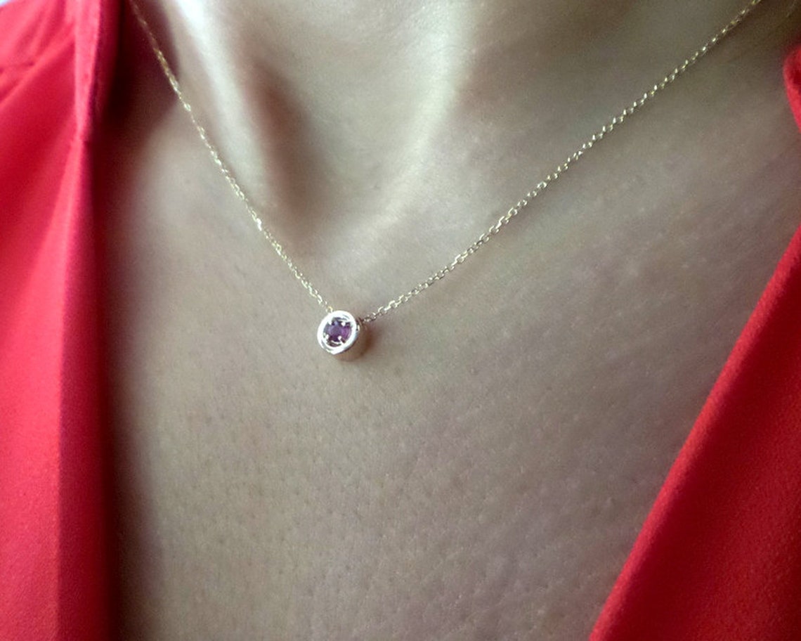 Ruby Necklace / 14k Gold Ruby Necklace / Minimalist Ruby - Etsy
