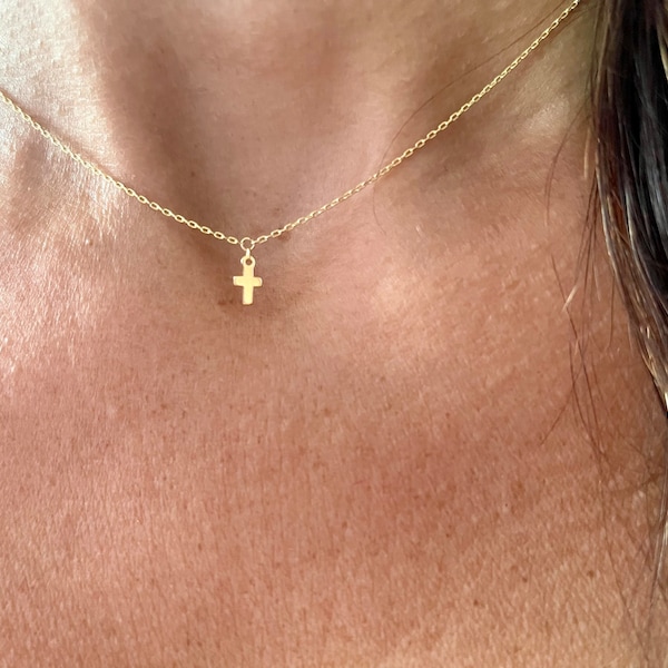 14k Gold Cross Necklace Tiny - Etsy