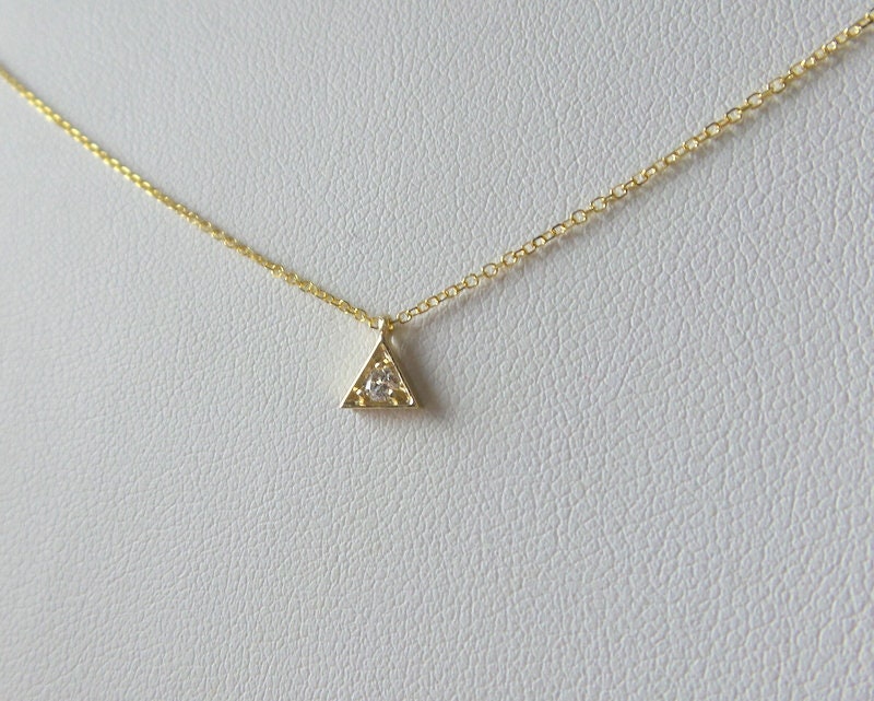 Triangle Shape Diamond Pendant / Dainty Diamond Necklace / 14k Gold ...