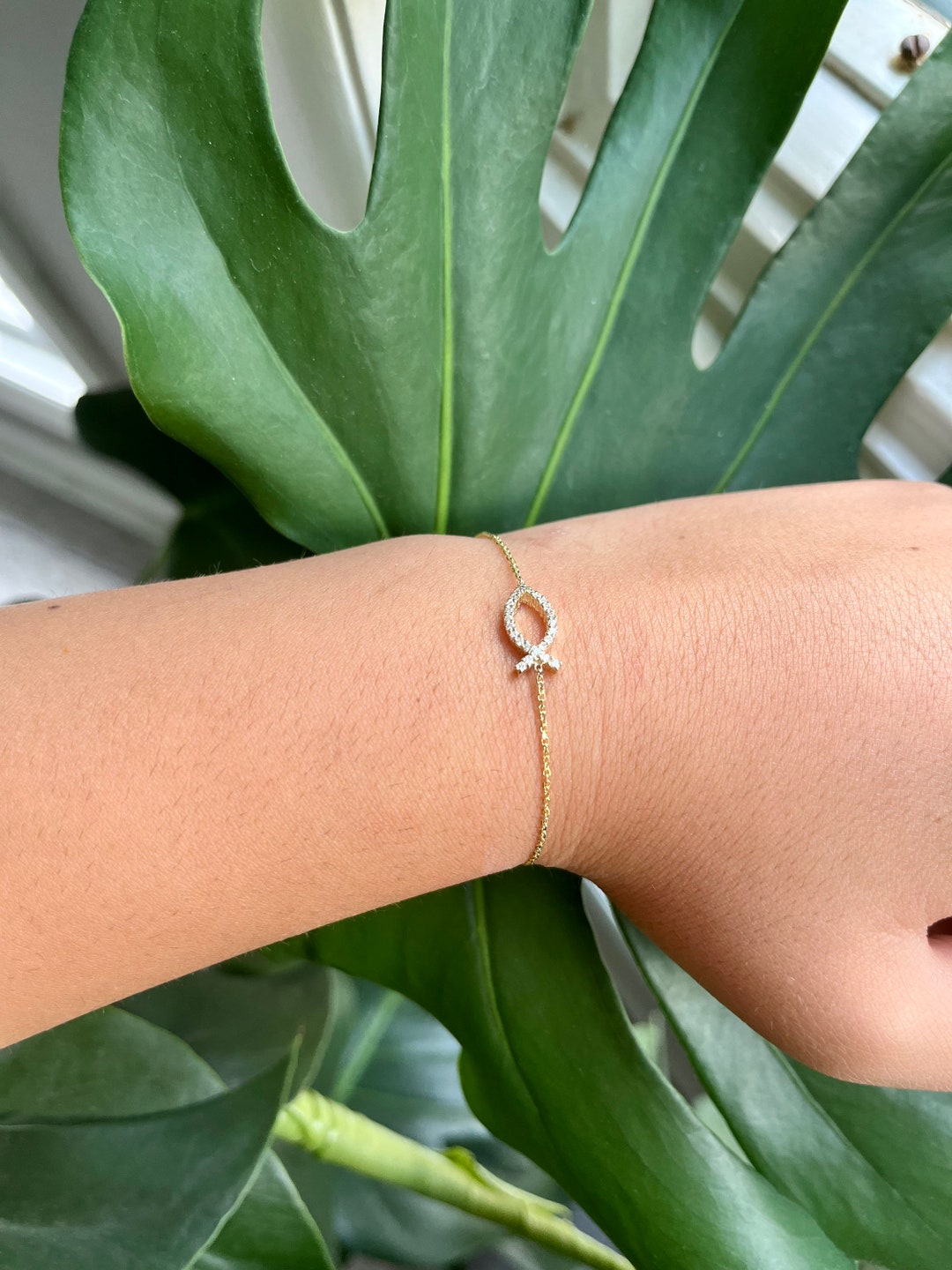 Diamond Fish Bracelet / 14K Gold Diamond Ichthys Fish Bracelet / Gold ...
