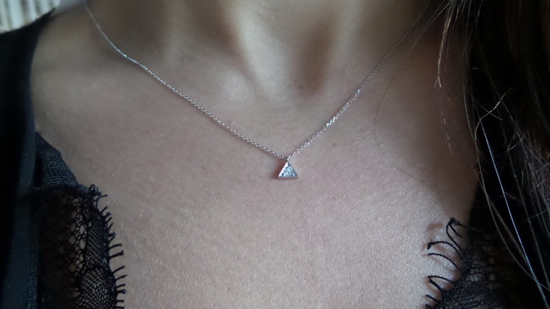 Triangle Shape Diamond Pendant/ Dainty Diamond Necklace/ 14k Gold ...