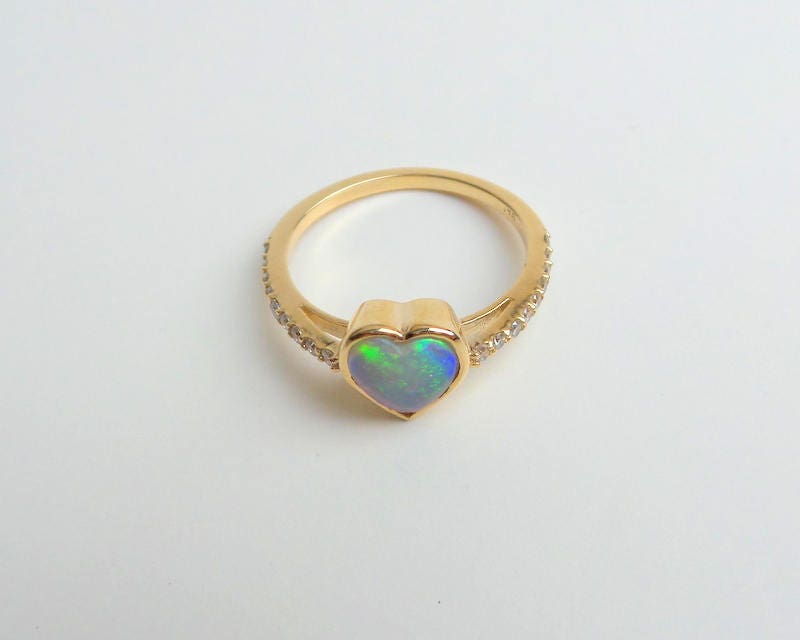 Opal Ring / 14k Gold Opal Ring / Heart Shape Opal Ring / Diamond ...