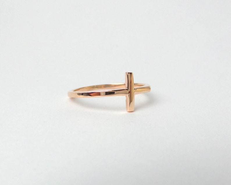 Cross Ring / 14k Rose Gold Cross Ring / Gold Cross Ring / - Etsy