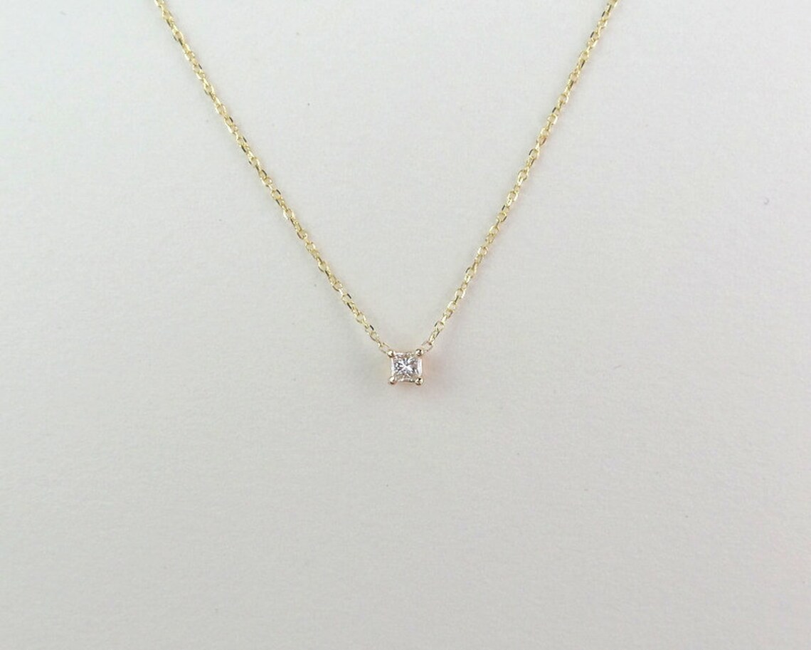 Princess Cut Diamond Necklace / Diamond Solitaire Necklace / - Etsy