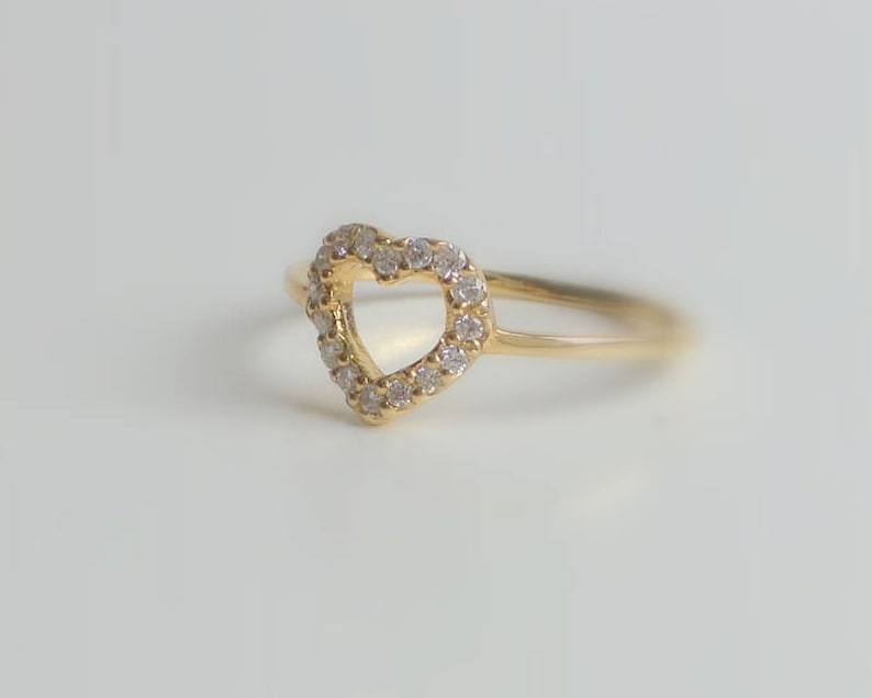 Diamond Heart Ring/ 14k Gold Heart Ring/ 14k Gold Ring/ Dainty - Etsy