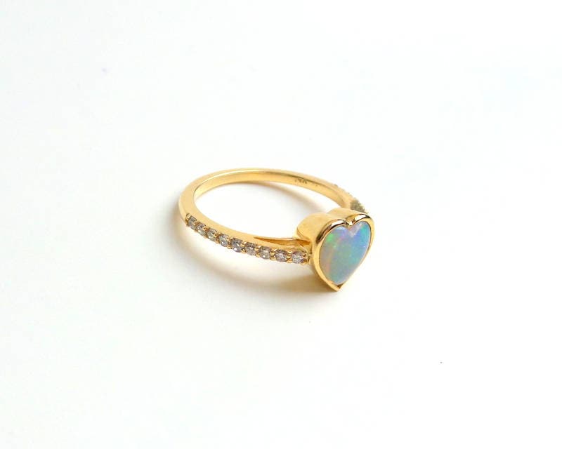Opal Ring / 14k Gold Opal Ring / Heart Shape Opal Ring / Diamond ...