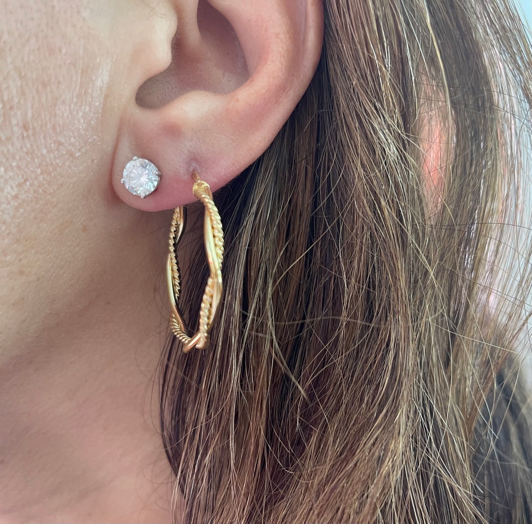 14k Yellow Gold Braided Hoop Earrings: Small, Trendy Everyday Hoops - Etsy
