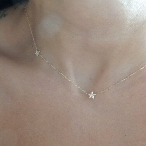 Diamond Star Necklace / Star Charm Necklace / Small Diamond - Etsy