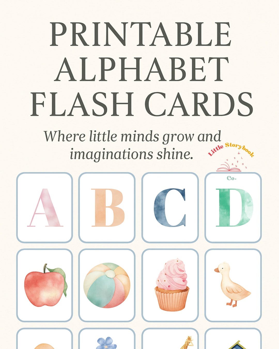 ABC Flash Cards Printable | Watercolor Alphabet Cards for Toddlers ...