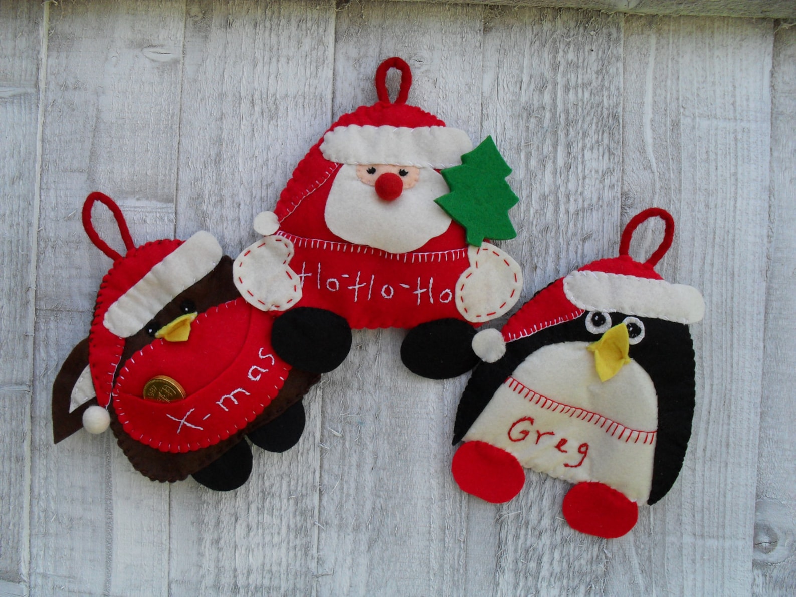 Santa robin and Penguin Felt Christmas Ornaments With Pouches - Etsy