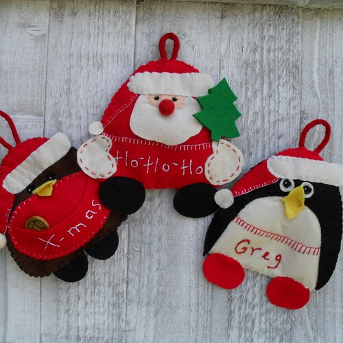 Santa robin and Penguin Felt Christmas Ornaments With Pouches - Etsy