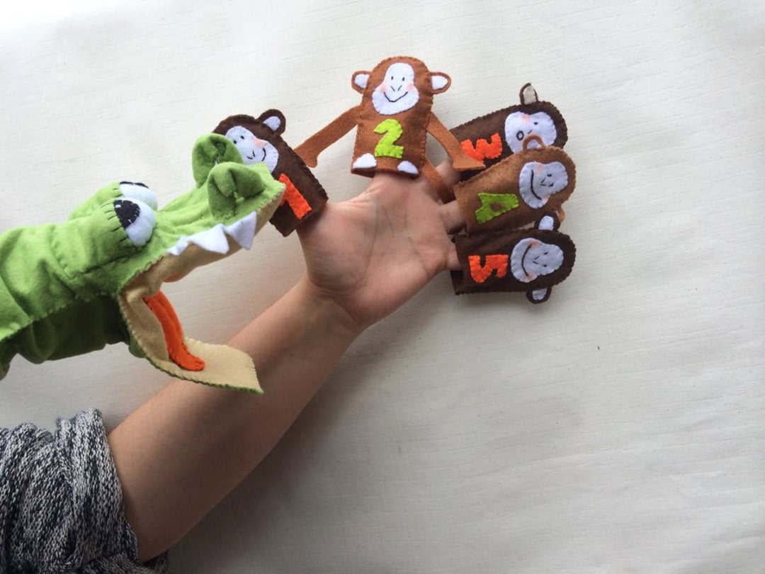5 Little Monkeys Teasing Mr CROCODILE Sewing Pattern PDF - Felt Hand ...