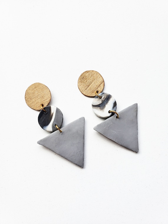 Large statement triangle shaped earrings, Geometric earrings, Modern ...