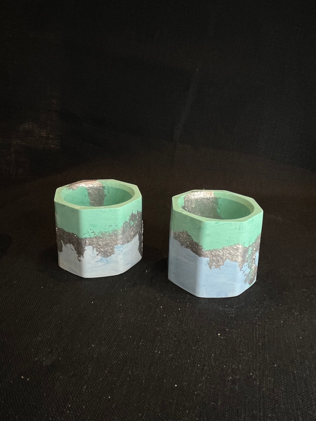 Hexagon Teelichthalter Blau, Grün und Silber Kleiner Übersitzer - Etsy ...