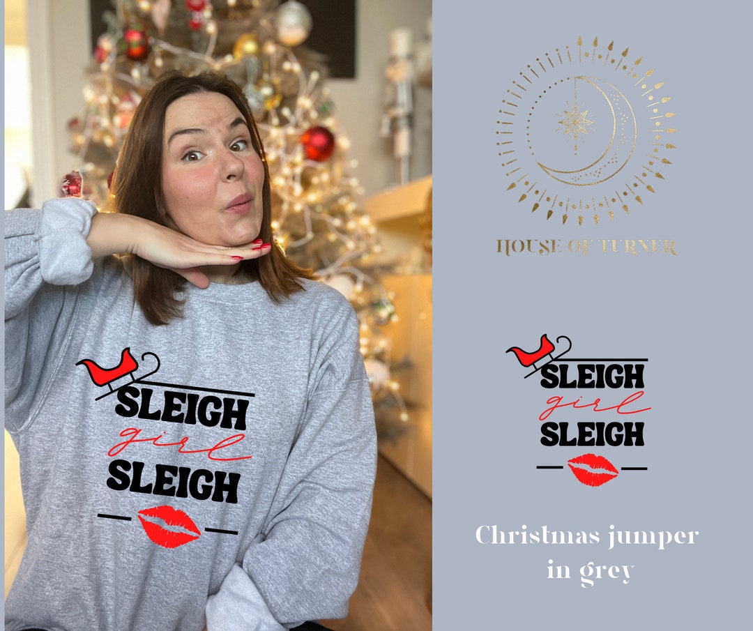 Sleigh Girl Sleigh, Cute Christmas Pun Typography Jumper Classic Unisex ...