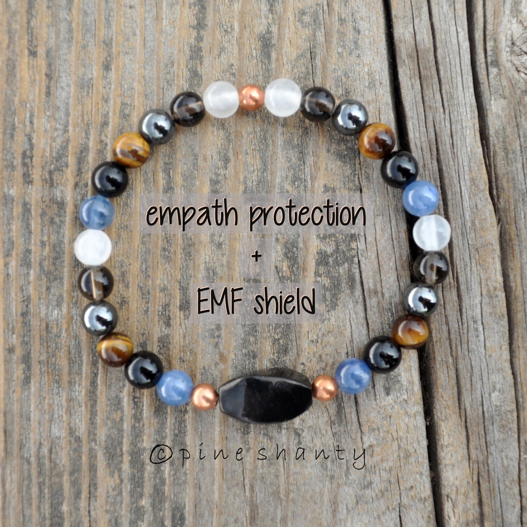 EMF Energy and Empath Protection Bracelet | Shungite + Kyanite + Black ...