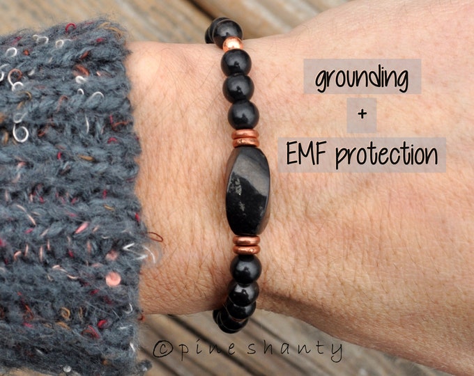 Shungite Beaded Bracelet Grounding EMF Protection Copper Energy EMF ...