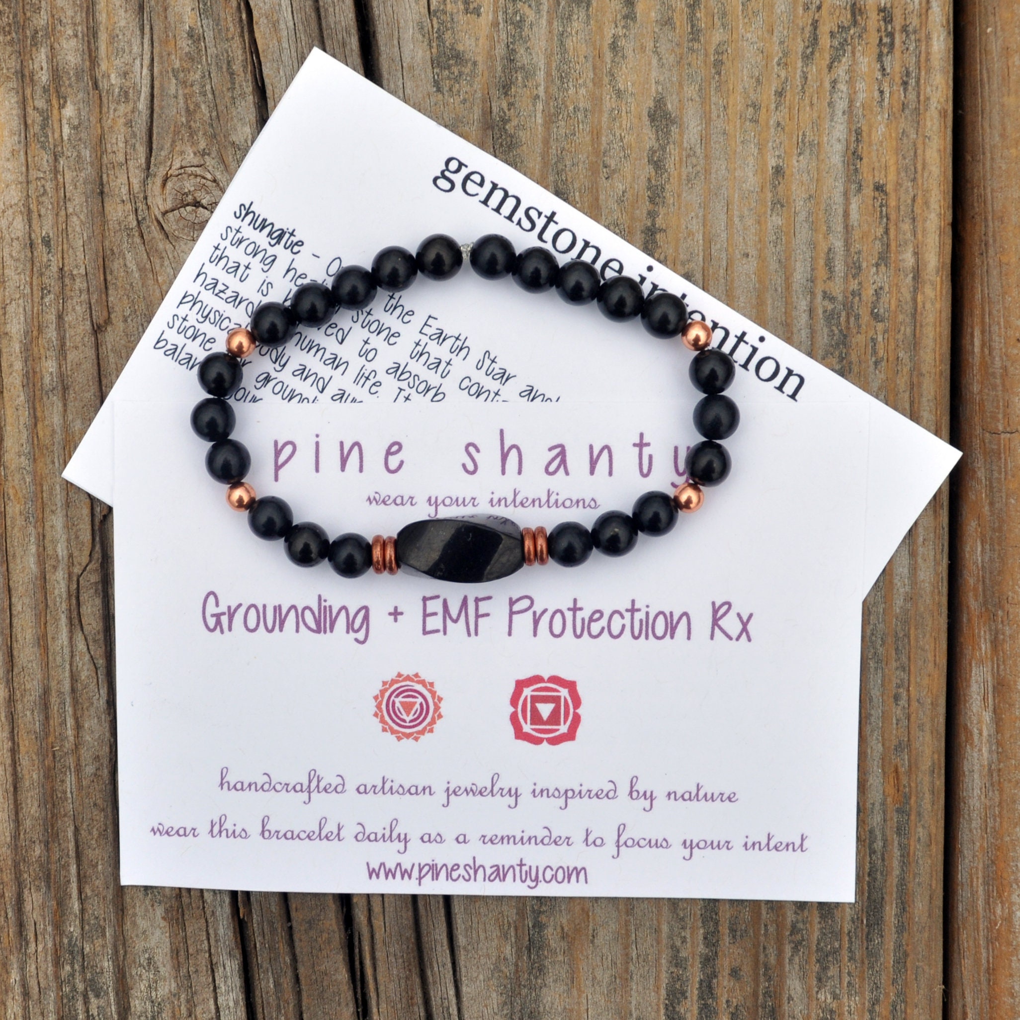 Shungite Beaded Bracelet | Grounding + EMF Protection | Copper Energy ...