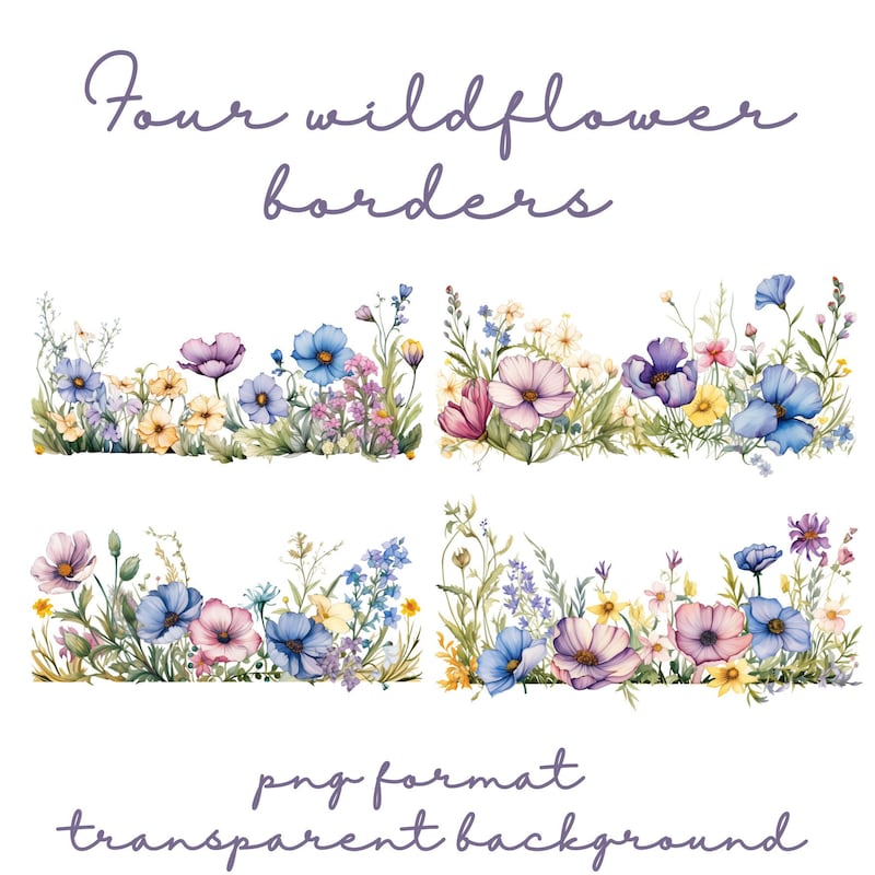 Wildflower Border Clip Art - Etsy