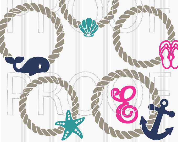Beach Monogram SVG & PNG Files Set of 6 Nautical Monogram Frames for ...