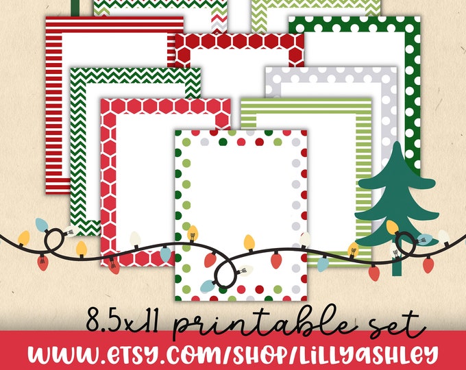 Christmas Border Paper Pack of 24-8.5x11-jpg Bordered Paper Printable ...