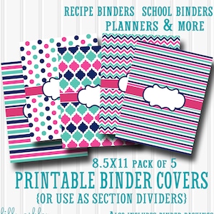 Binder Cover Printable SET of 5 W/backings-8.5x11-jpg & PDF Editable ...