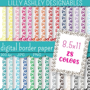 Printable Paper Pack of 28-8.5x11 JPG /PDF Bordered Paper Printable ...
