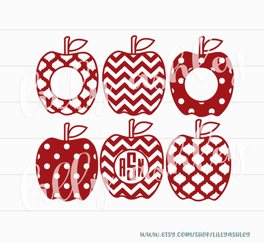 Apple Monogram SVG & PNG Set-chevron Apple Svg Teacher Monogram Svg ...