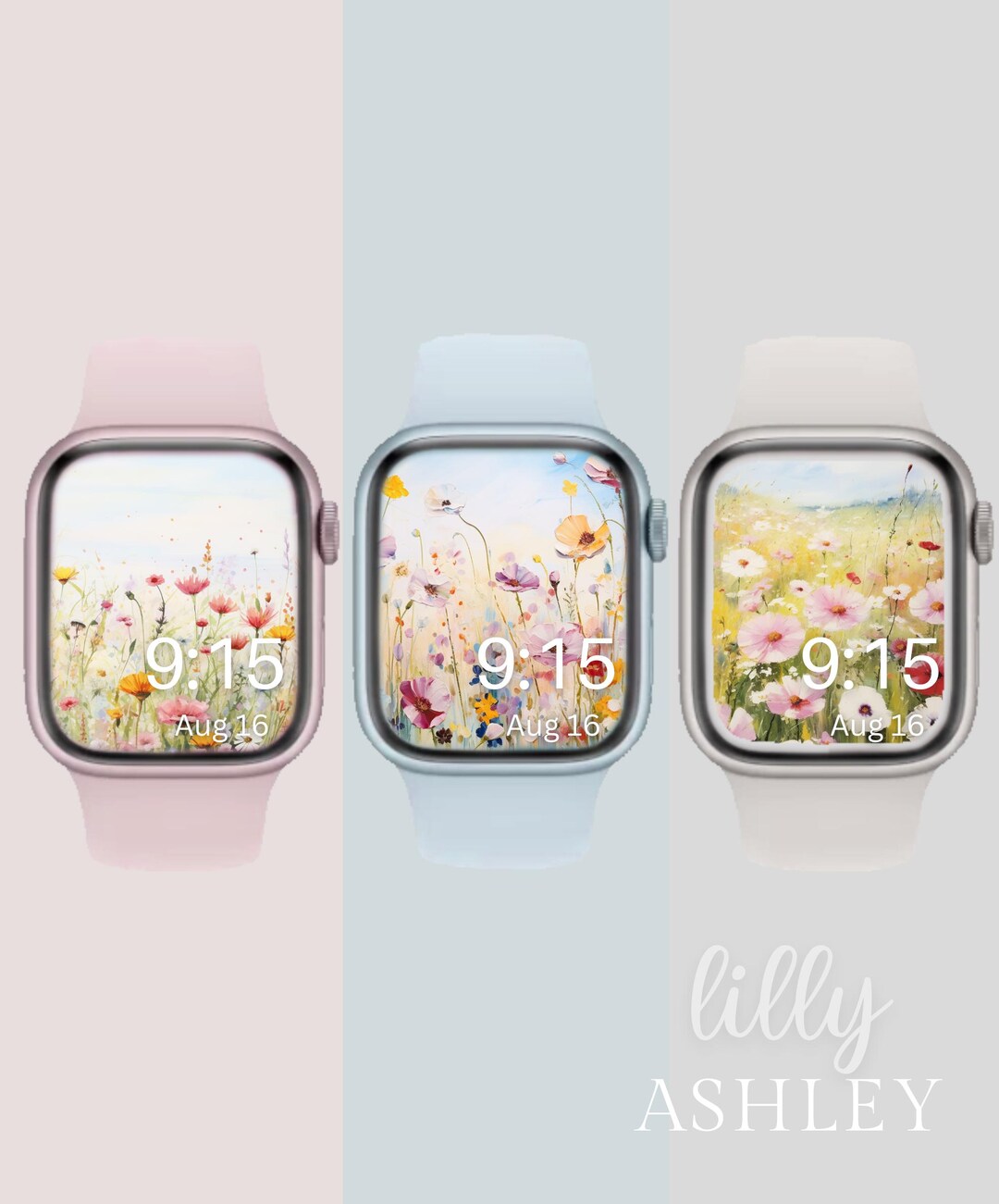 Wildflower Apple Watch Face SET of THREE, Watch Background, Womens ...