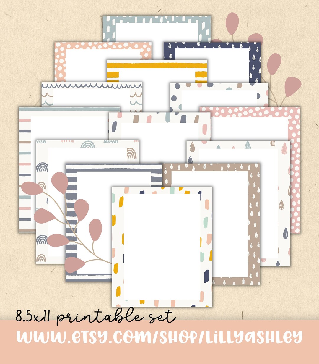 Border Paper Pack of 14--PDF & PNG Files--8.5x11 Downloadable Paper ...