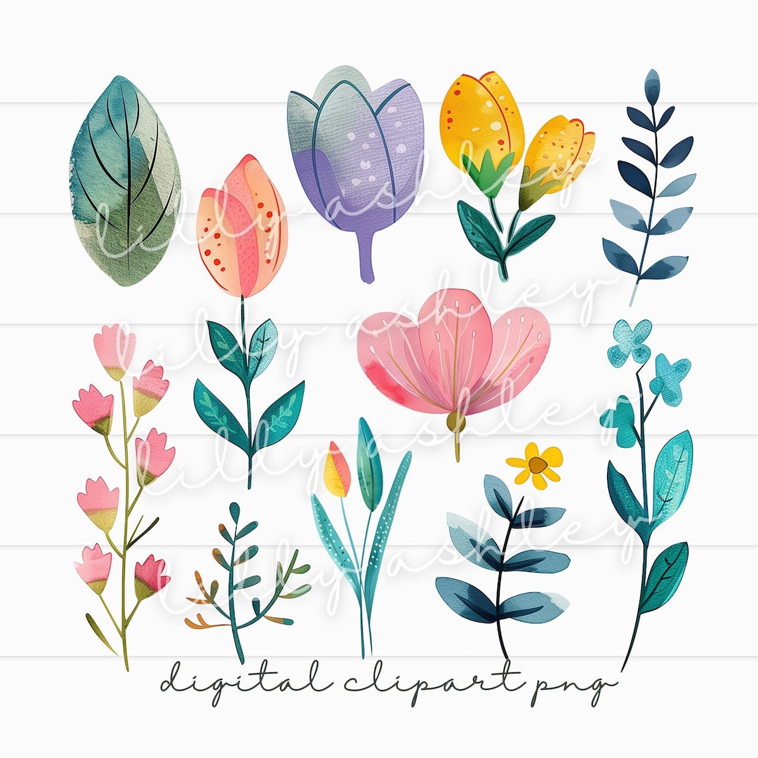 Florals and Plants Clipart Set, Botanical Plant Elements, Floral ...