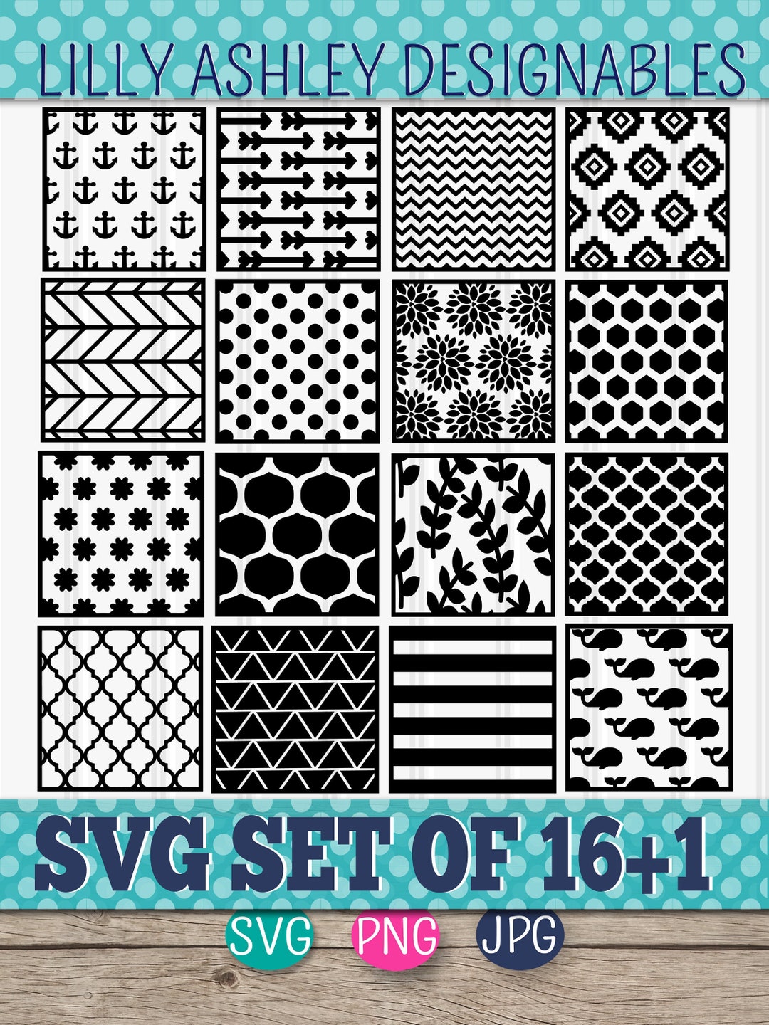 SVG File Set Includes 16 Patterned Squares and 1 Solid Svg Png Jpg ...