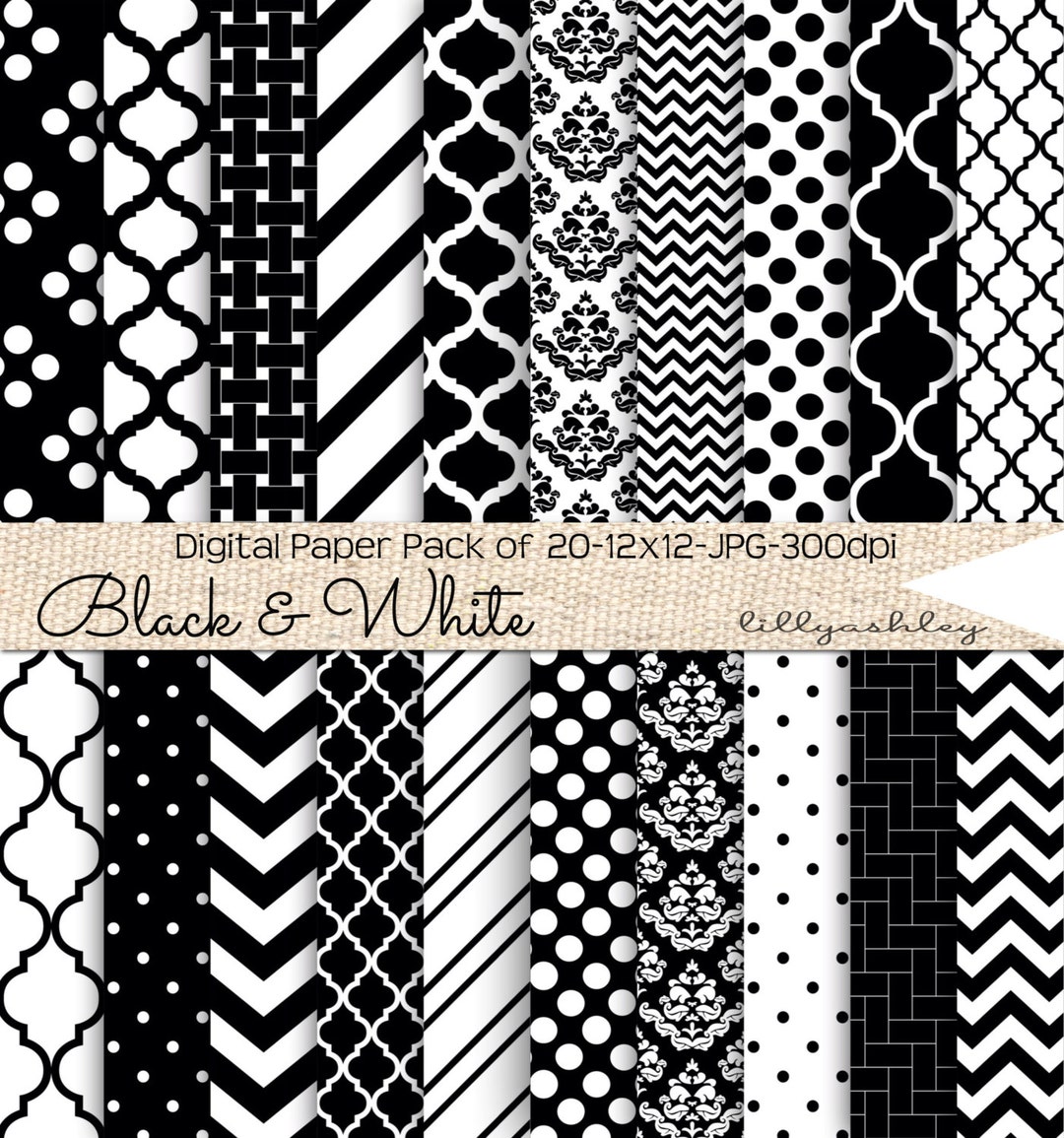 Digital Paper Pack of 20 Sale--12x12 JPG Digital Papers in Black and ...