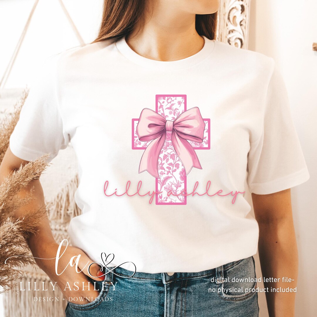 Coquette Bow PNG Cross Design Download - Easter PNG Chinoiserie Pink ...