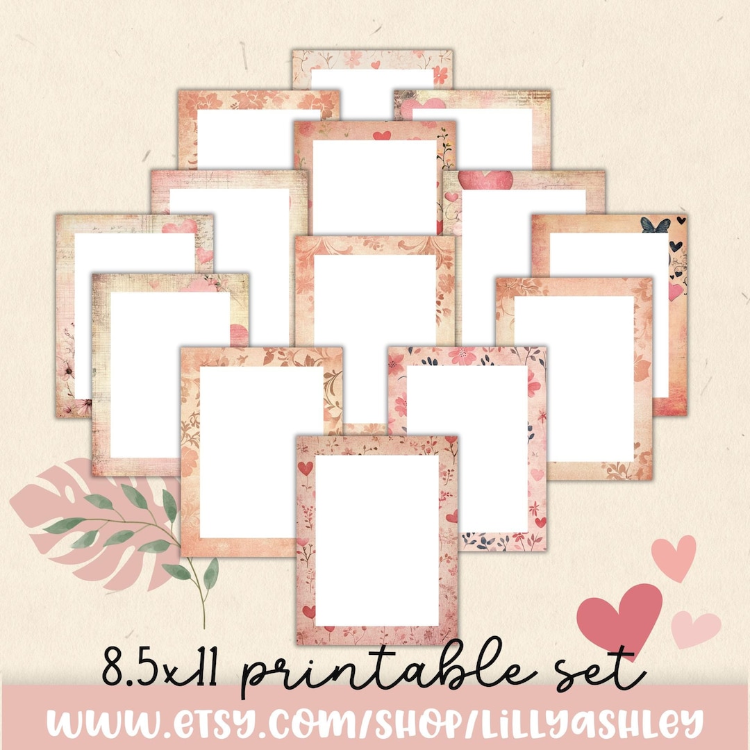 Heart Border Paper Pack of 14--PDF Files--8.5x11 Downloadable Paper ...