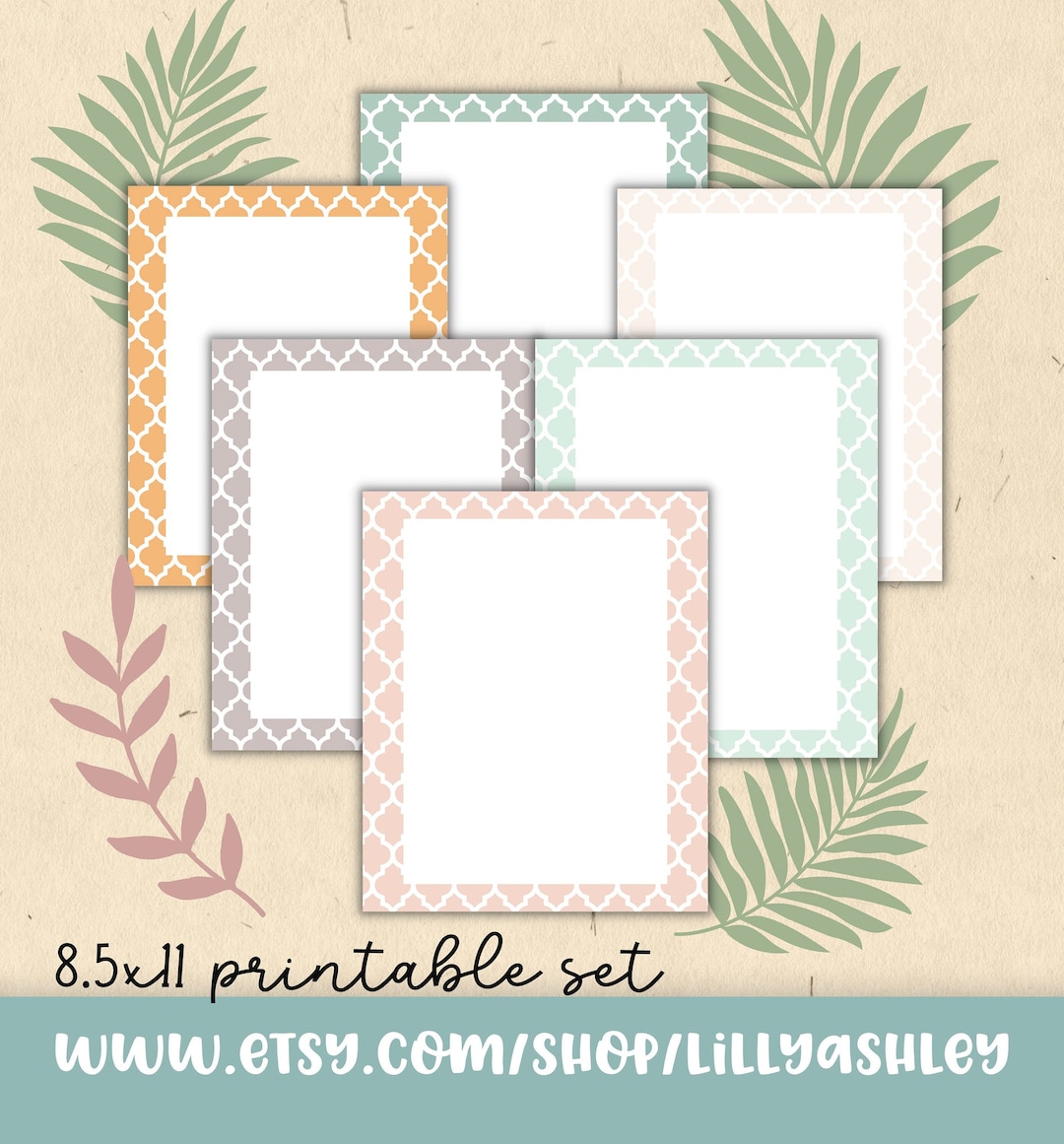 Paper With Borders Pack of 6--JPG & Pdf--8.5x11 Printable Letter ...